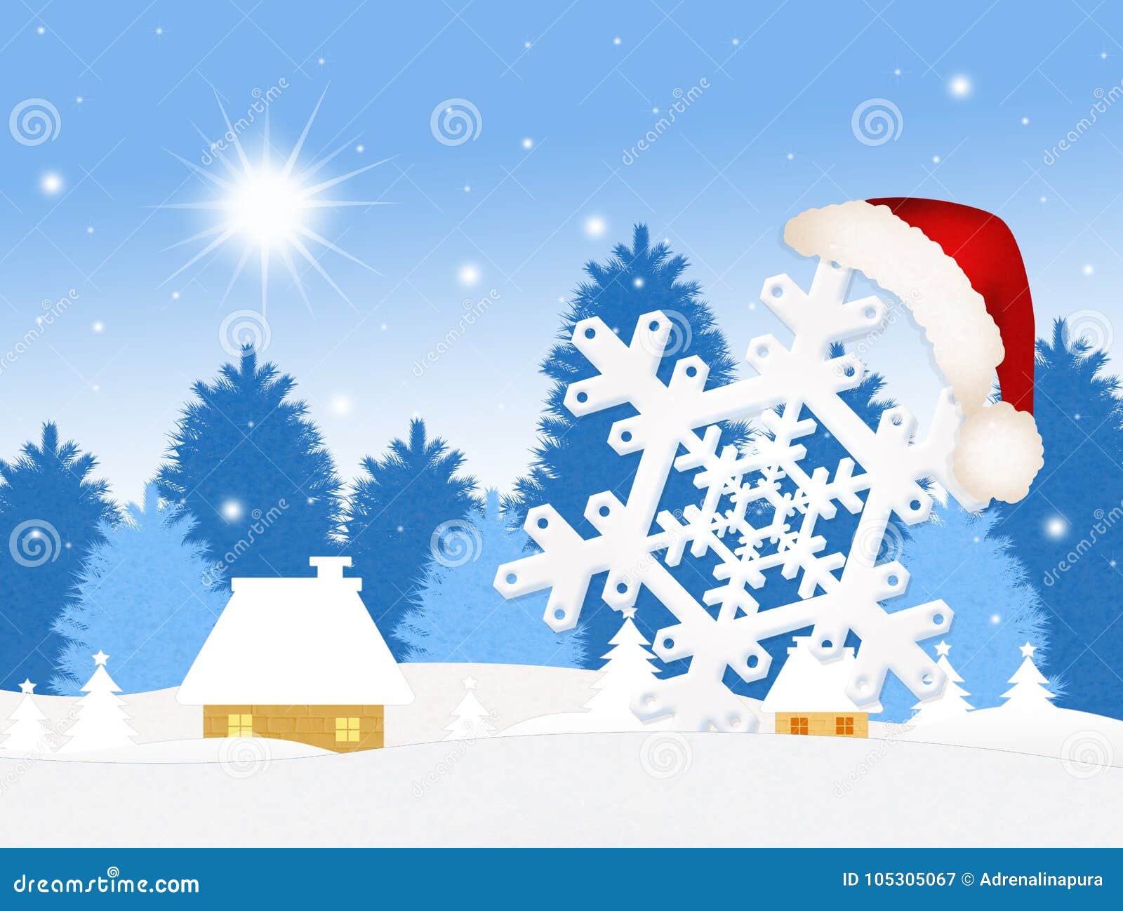 Snowflake with Christmas Hat Stock Illustration - Illustration of ...
