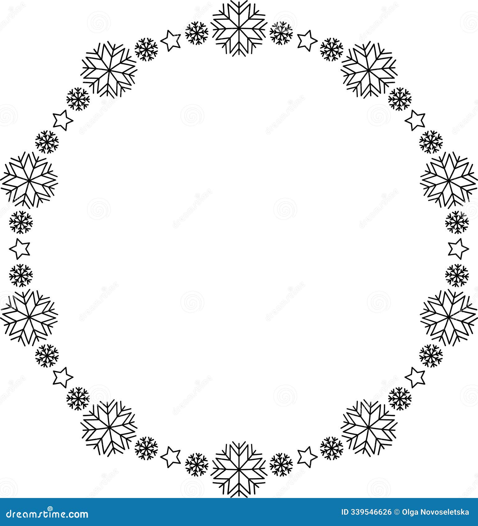 Snowflake Circle Frame. Winter Snowflake Round Border. Cartoon Vector ...