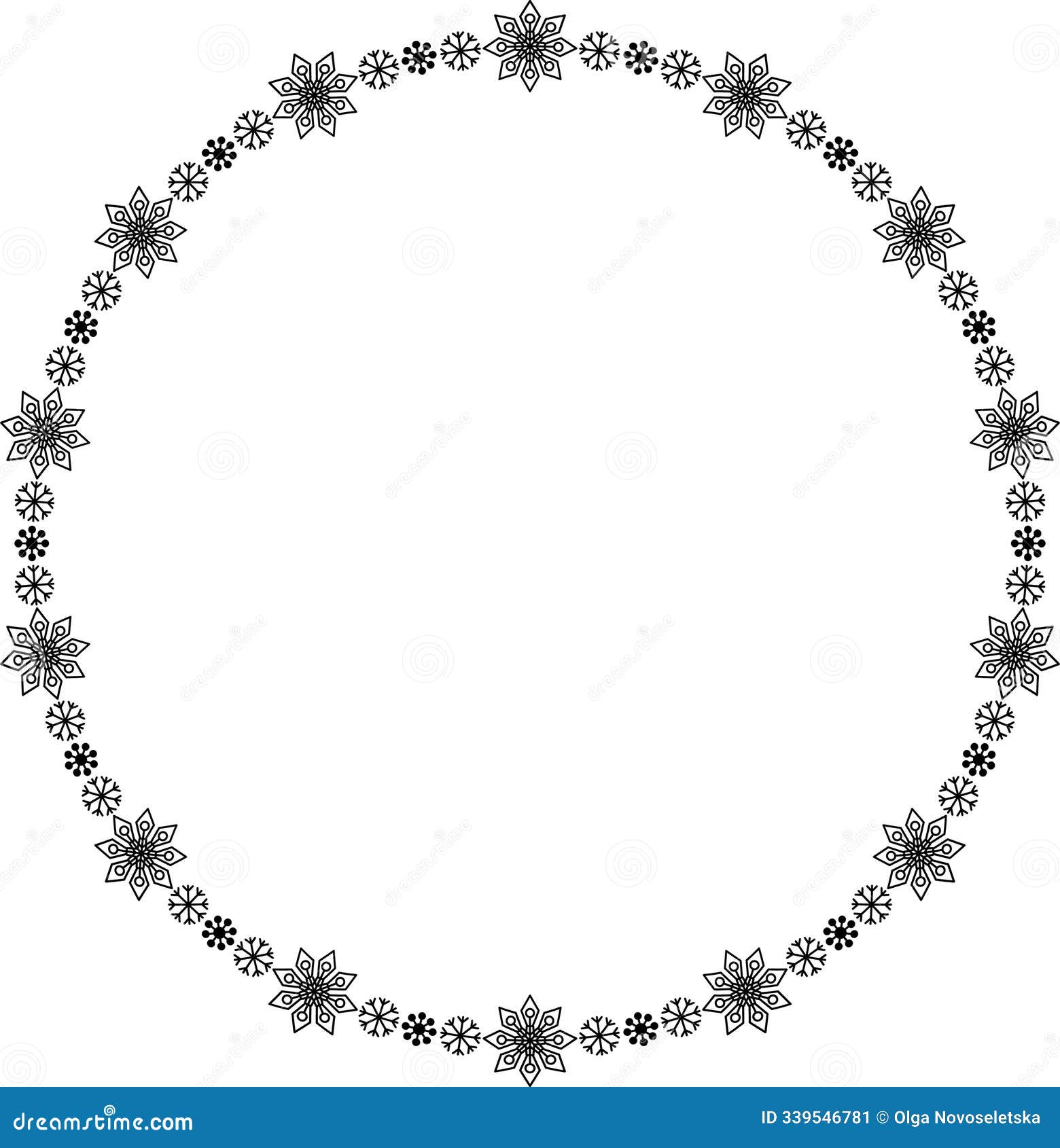 Snowflake Circle Frame. Winter Snowflake Round Border. Cartoon Vector ...