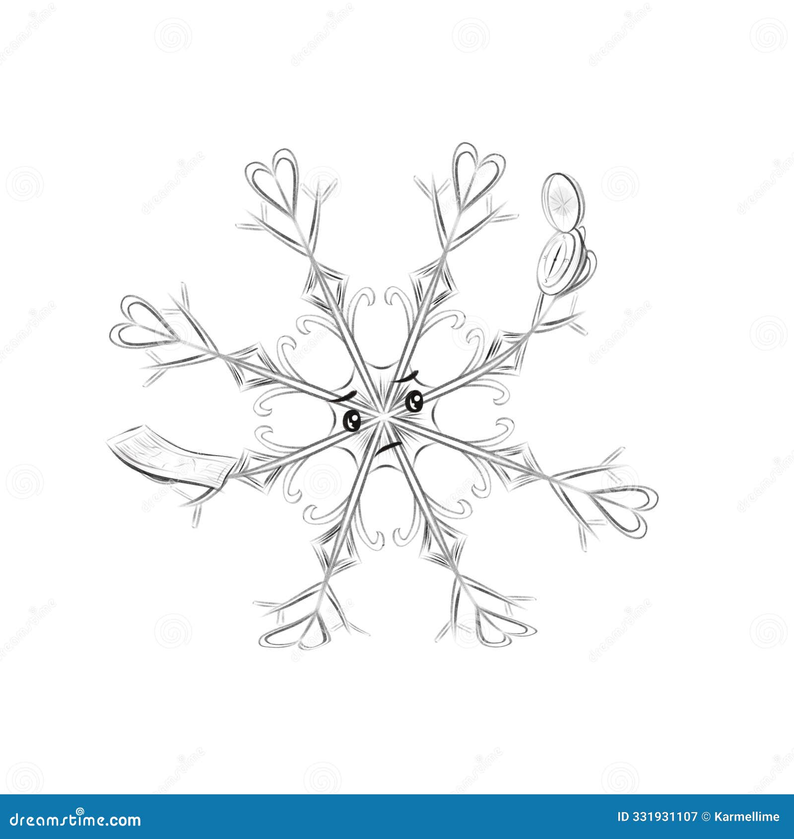 Snowflake with Compass and Map Stock Illustration - Illustration of ...