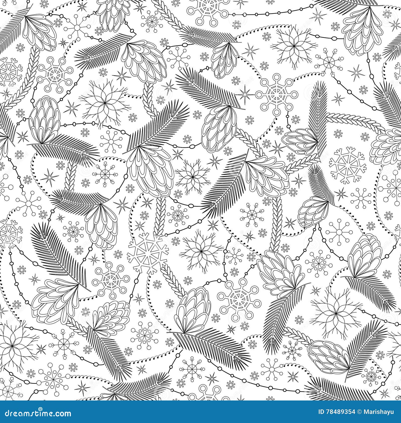 Snowflake and Cones Seamless Pattern Coloring Stock Vector ...