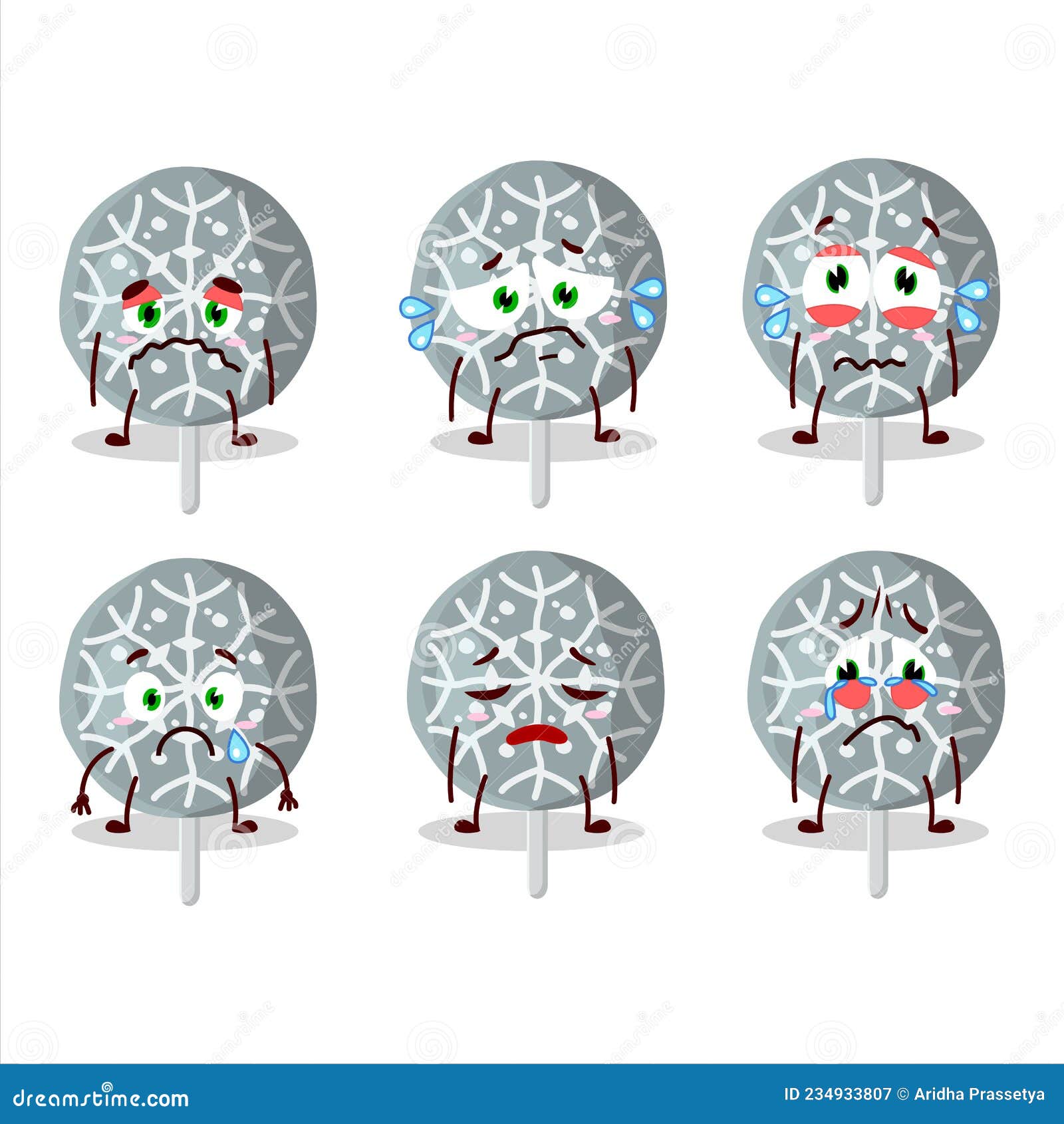 Snowflake Cookies Candy Cartoon Character with Sad Expression Stock ...