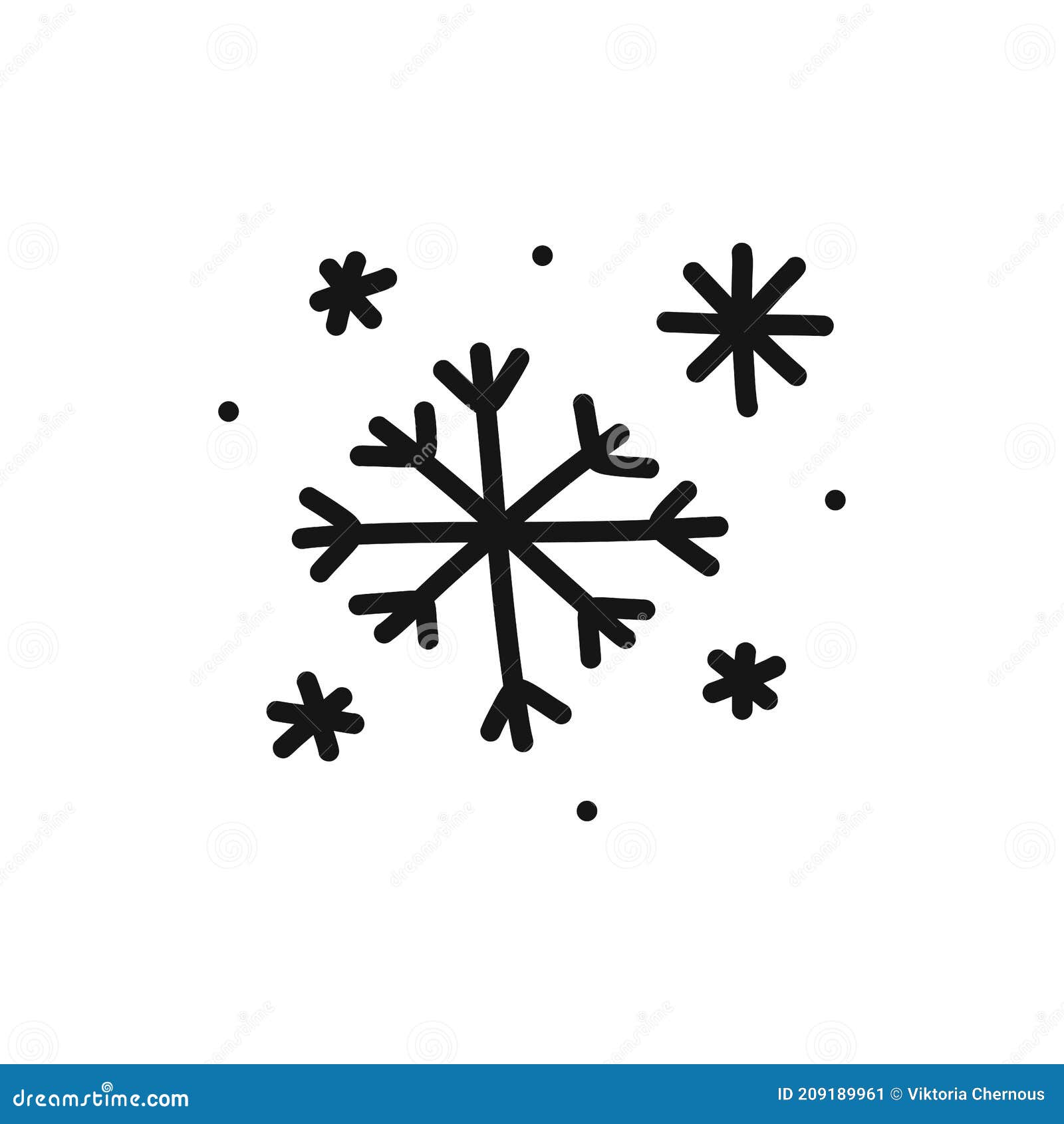 Snowflake Doodle Icon, Vector Black Line Illustration Stock Vector ...