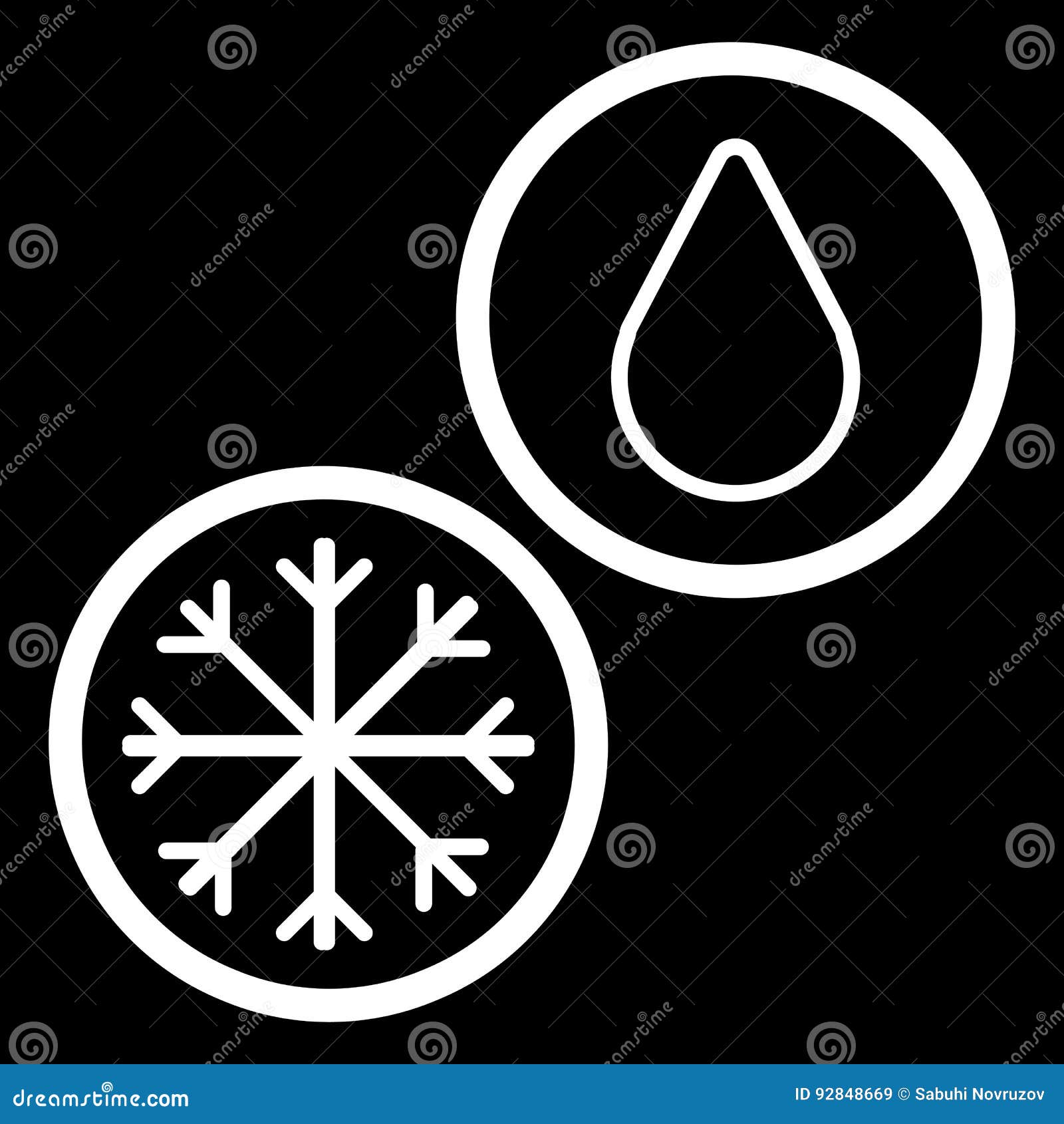 Snowflake and Drop Vector Icon. Black and White Snow and Rain ...