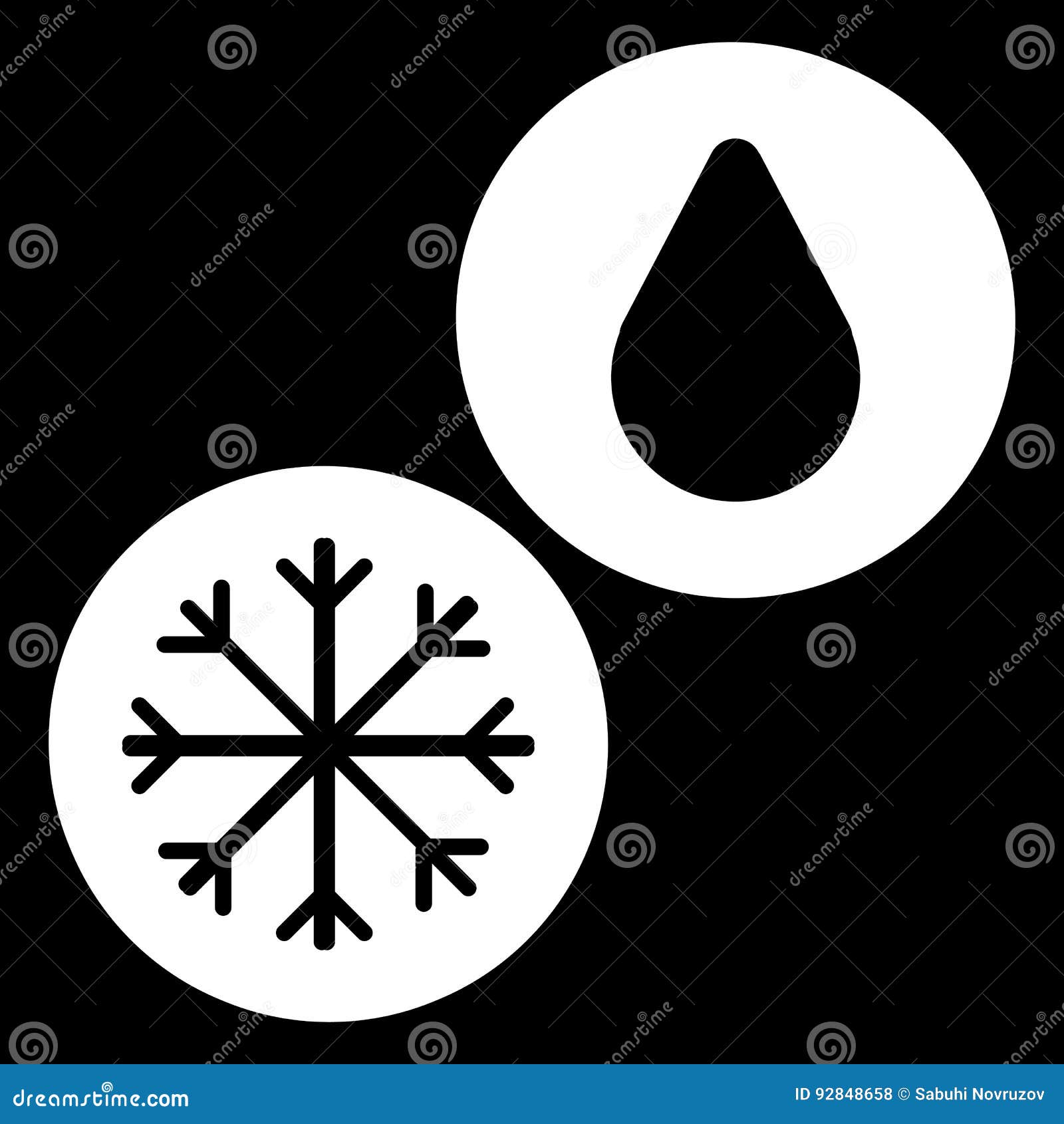 Snowflake and Drop Vector Icon. Black and White Snow and Rain ...