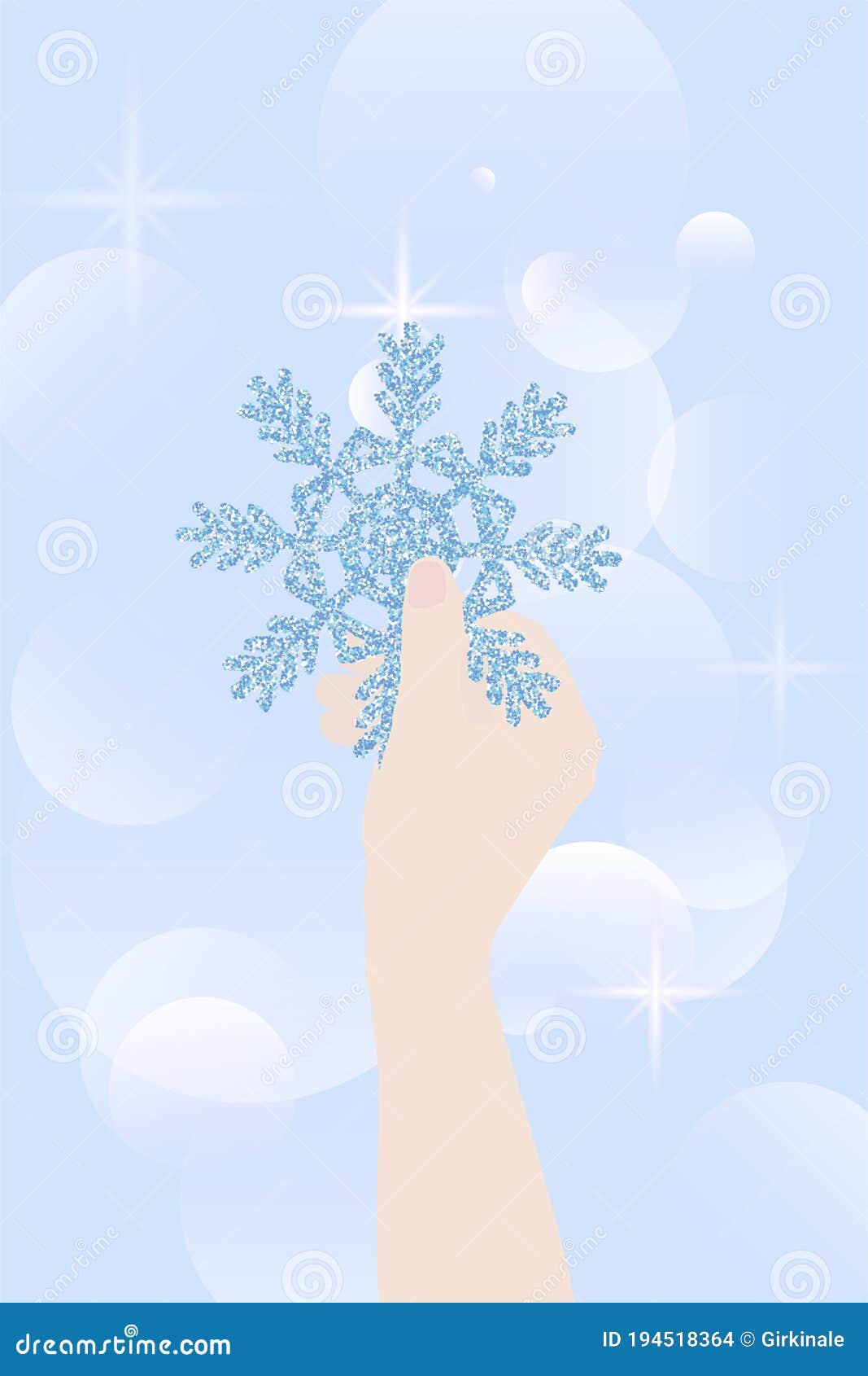 Snowflake in Hand. Shiny Blue Snowflake. Snowflake in Sparkles. Winter ...