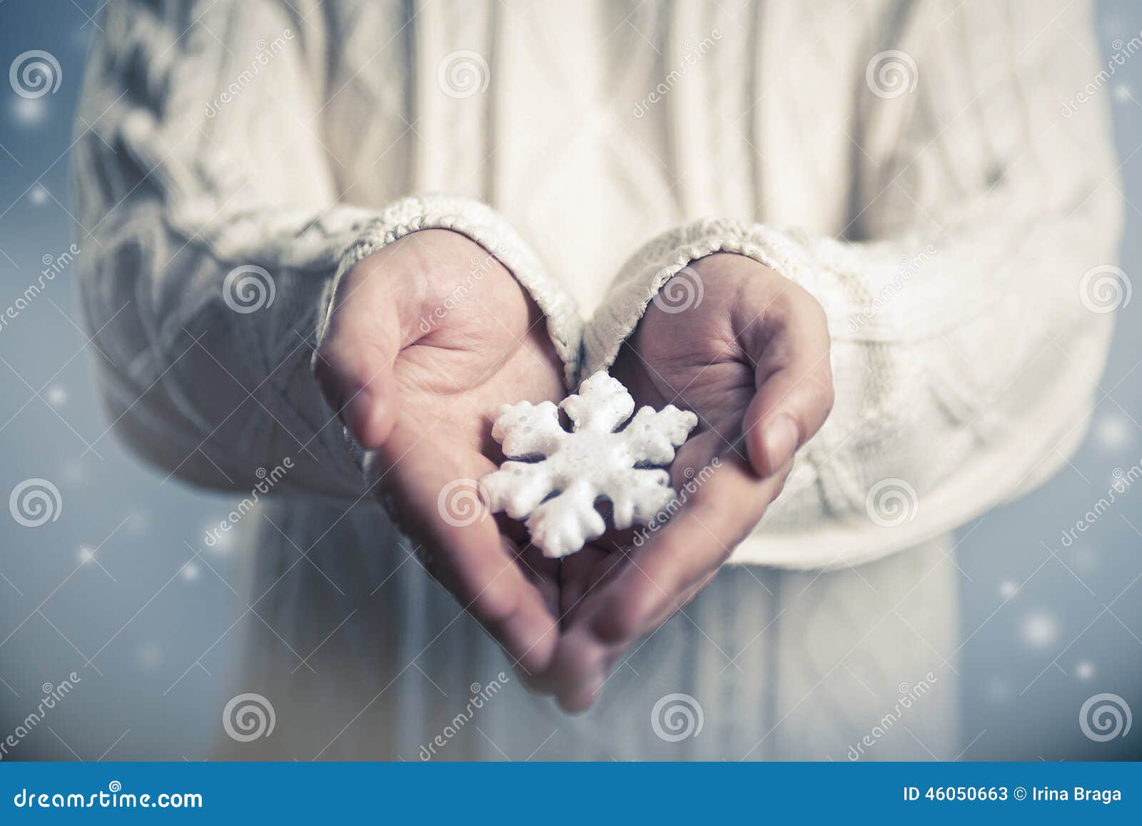 Snowflake in hands stock image. Image of cherish, giving - 46050663