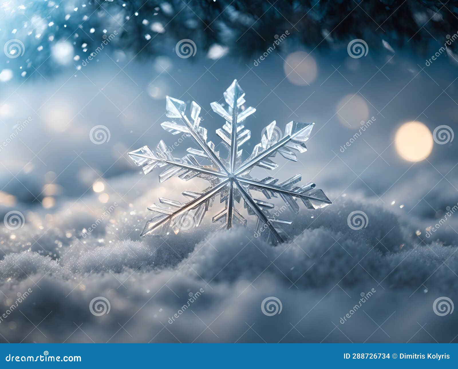 Snowflake Ice Crystal Macro and Snow Falling on a Cold Winter Night ...