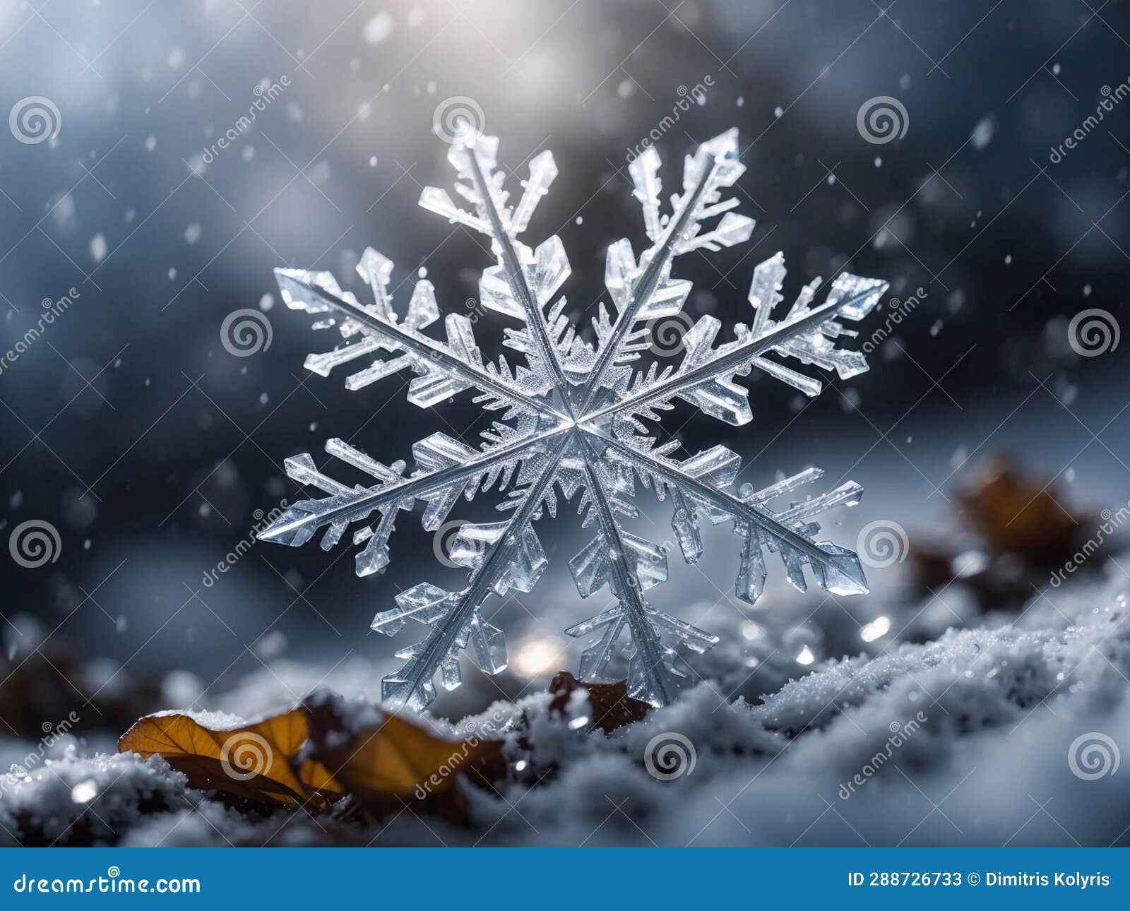 Snowflake Ice Crystal Shape Macro Snow Falling on Cold Winter Ground at ...