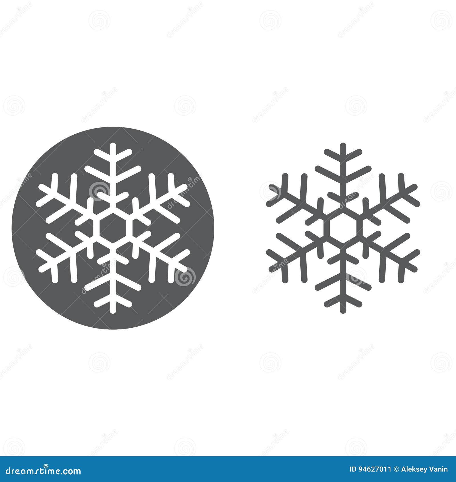 Snowflake Icon. Solid and Outline Vector Isolated on White. Stock ...