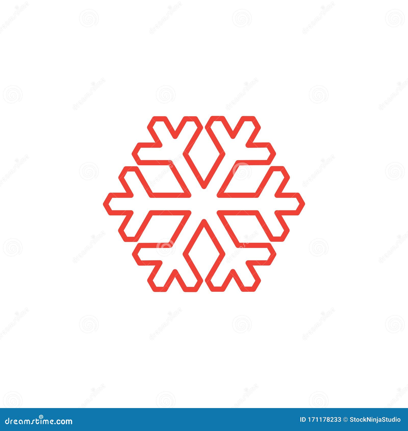 Snowflake Line Red Icon on White Background. Red Flat Style Vector ...