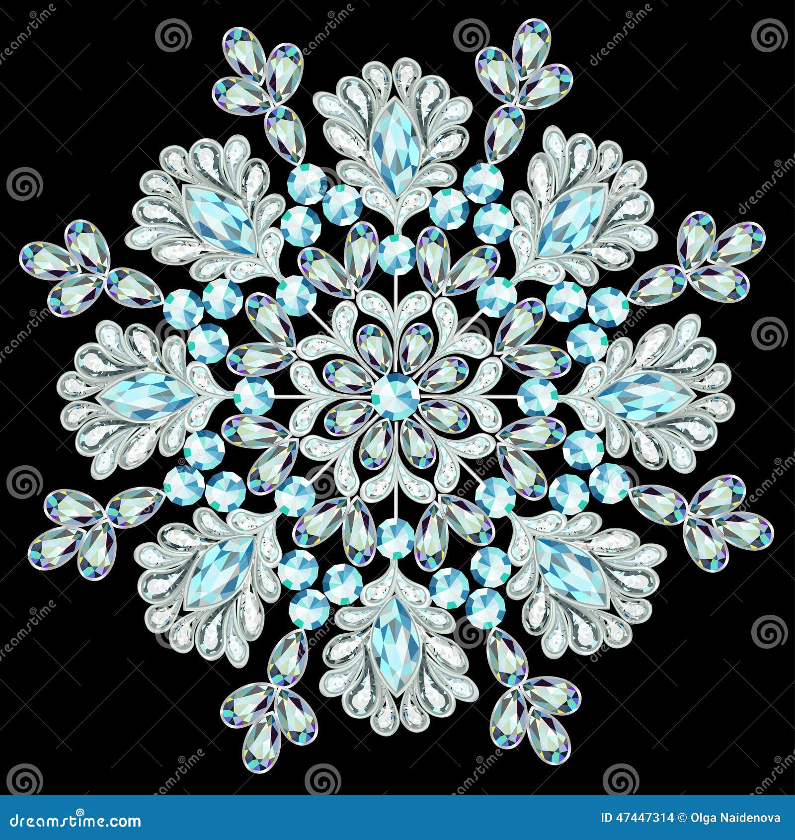 Snowflake Made of Precious Stones on Black Background Stock Vector ...