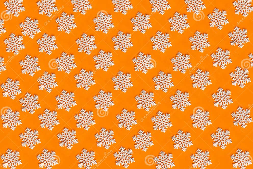 Snowflake Pattern at Bright Orange Background. Winter Background Stock ...