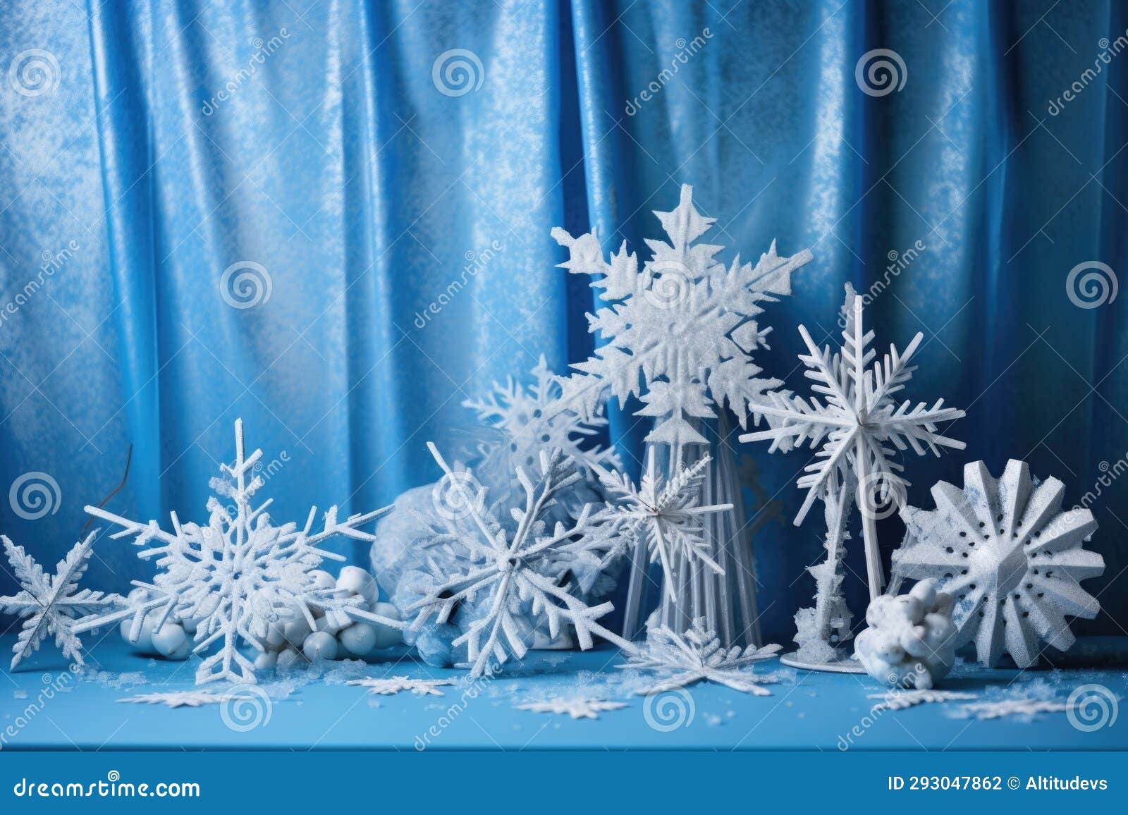 Snowflake Props on an Icy Blue Backdrop Stock Illustration ...