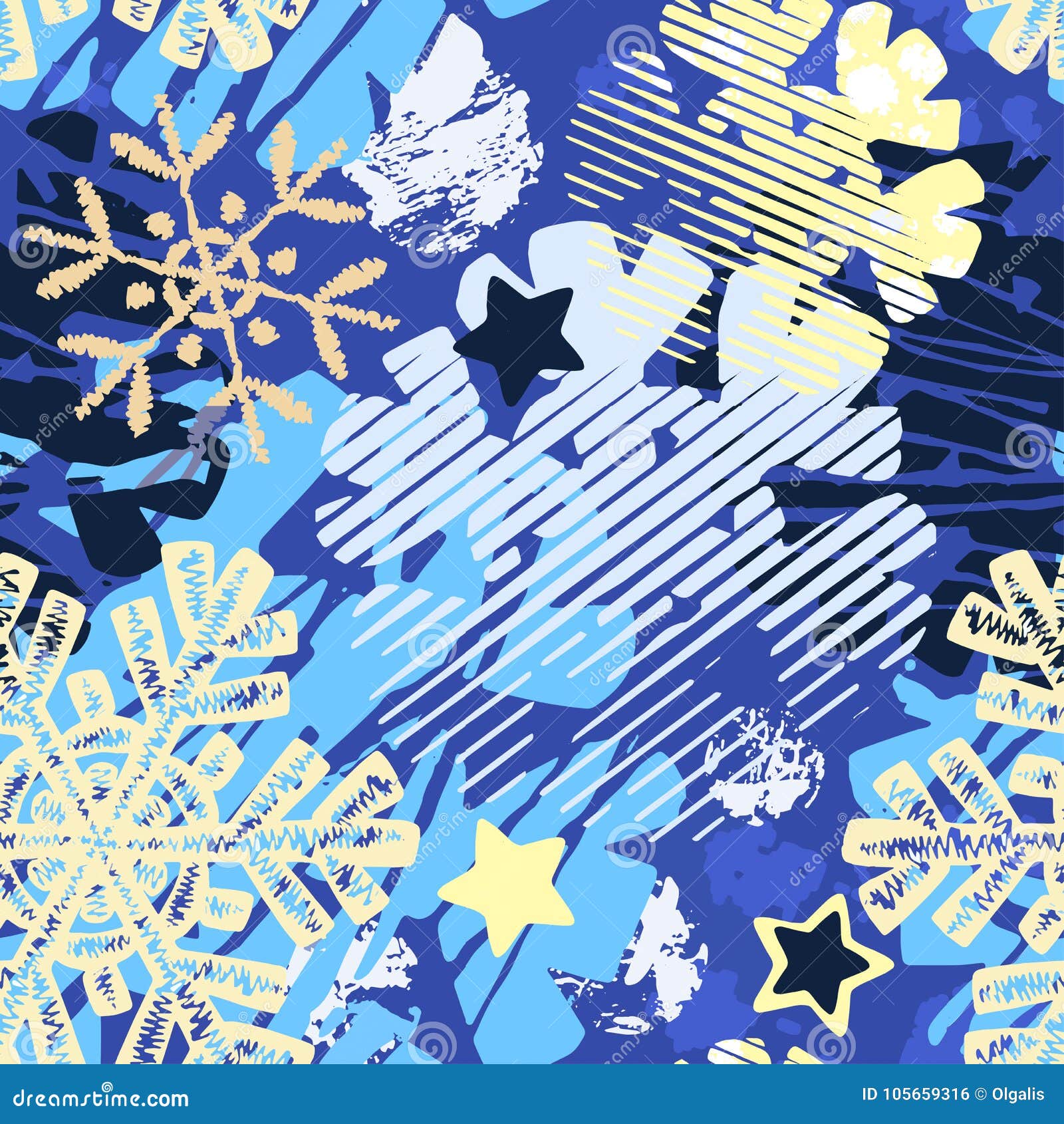 Snowflake Seamless Winter Hand Drawn Pattern. Stock Illustration ...