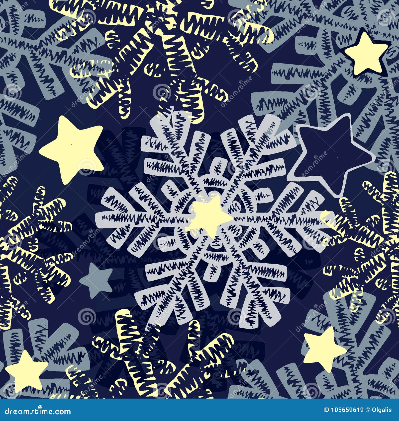 Snowflake Seamless Winter Hand Drawn Pattern. Stock Illustration ...