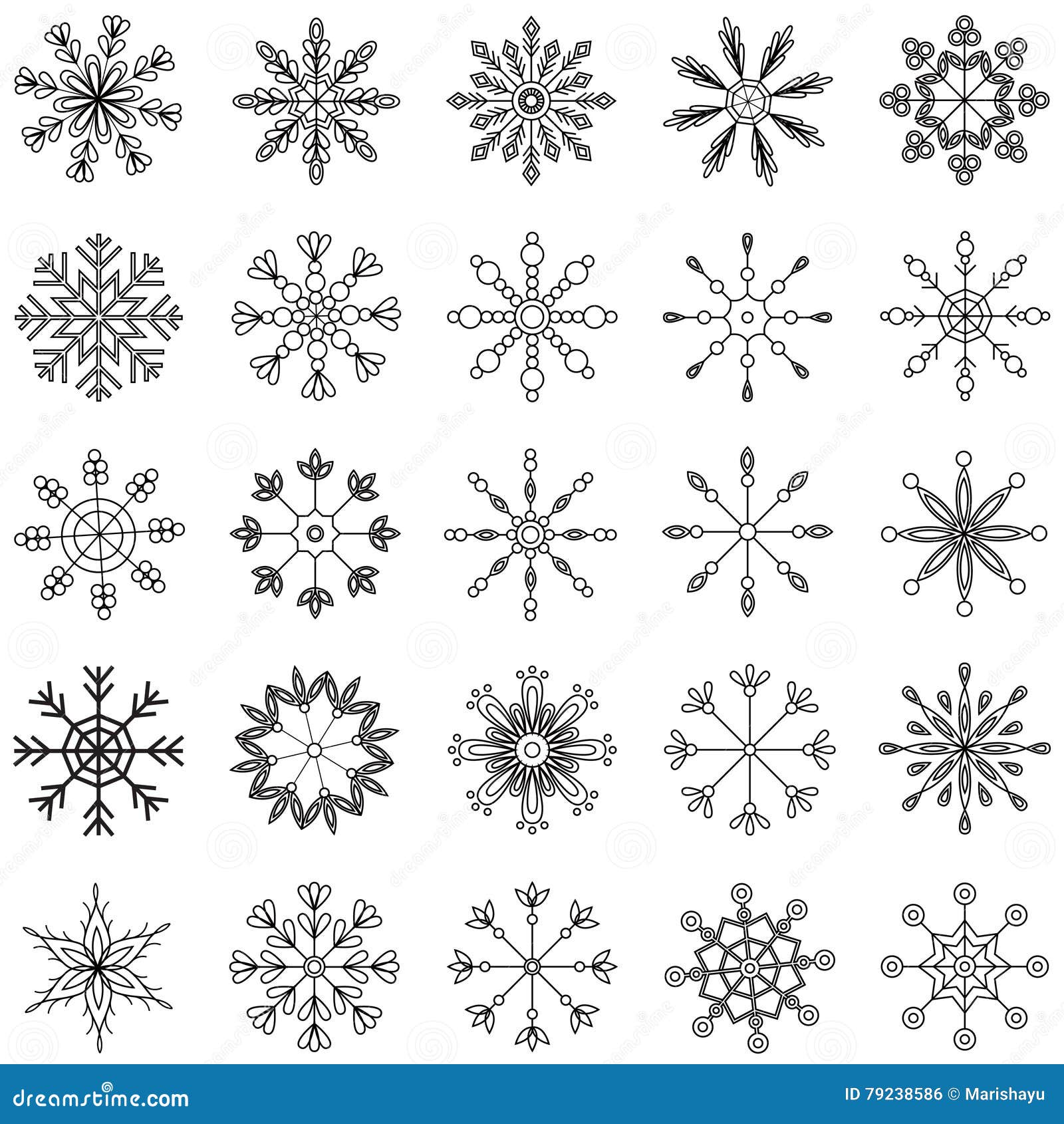 Snowflake Set Black and White Stock Illustration - Illustration of ...