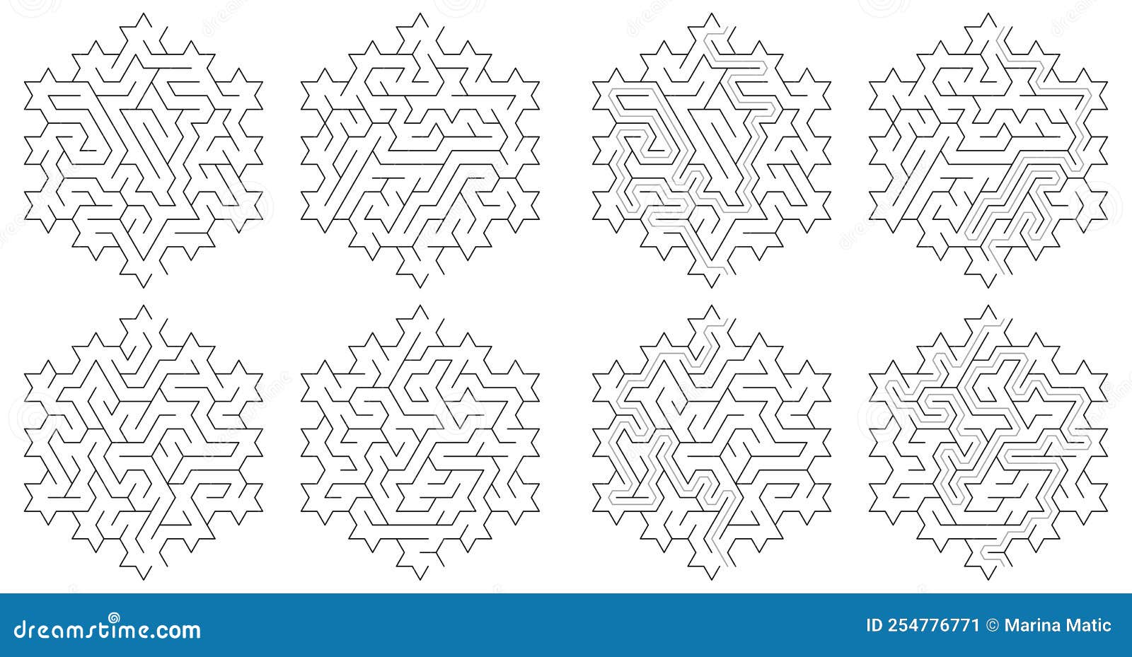 Snowflake Shaped Mazes with 12 Spikes Stock Image - Illustration of mazes, children: 254776771