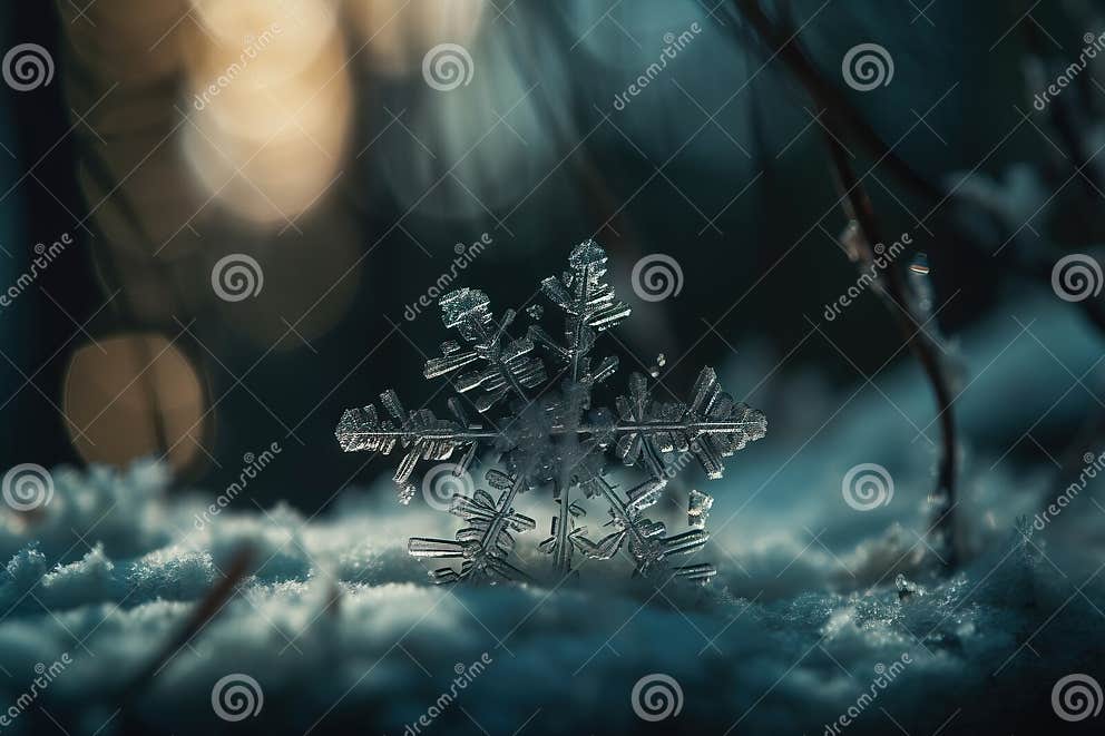 A Snowflake is Shown in the Middle of the Night Stock Illustration ...