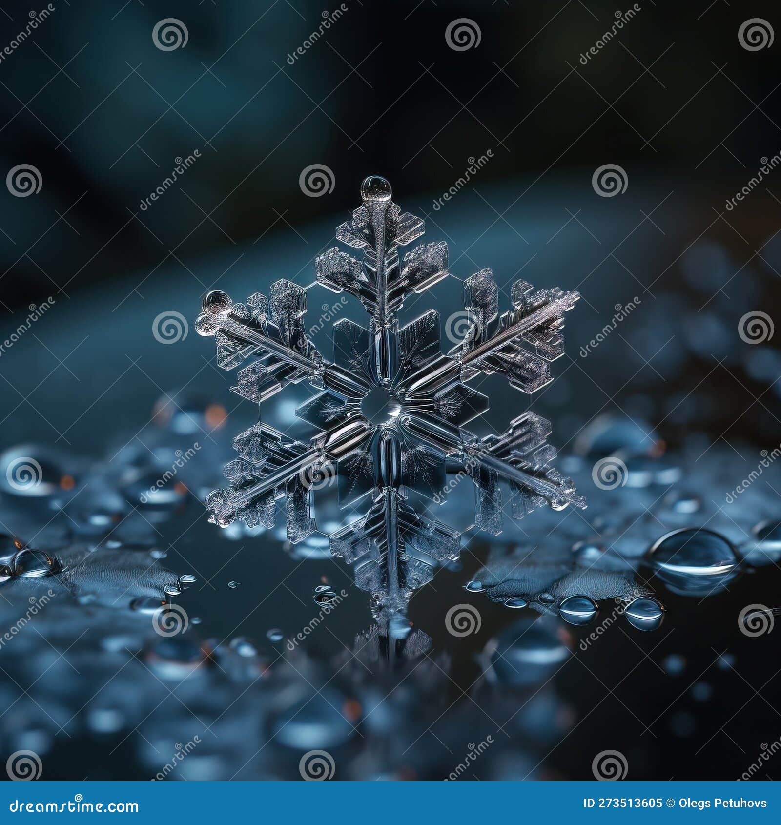 A Snowflake is Shown on a Table with Water Droplets Stock Illustration ...