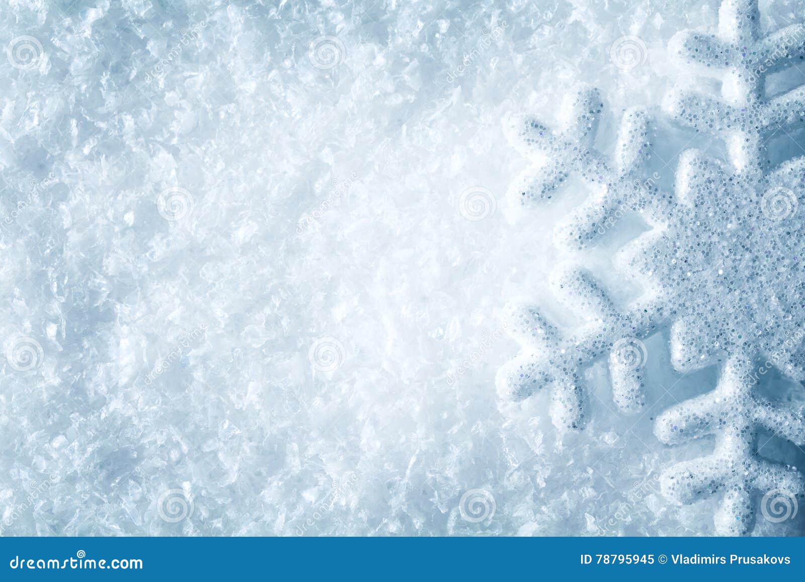 Snowflake on Snow, Blue Snow Flake Crystals Winter Background Stock ...