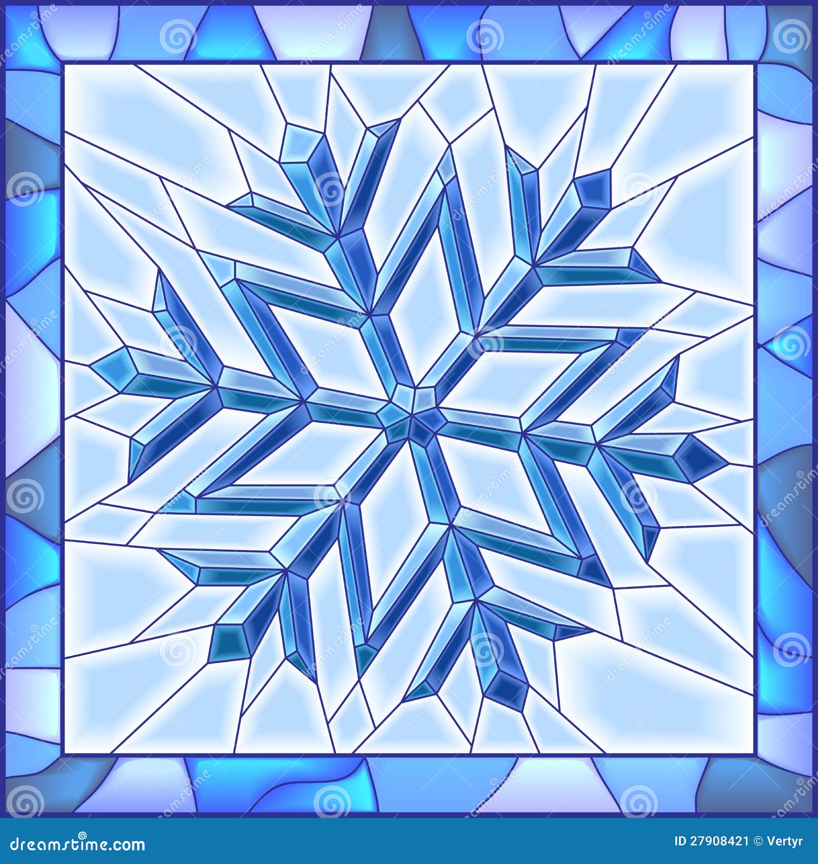 Snowflake Stained Glass Window with Frame. Stock Vector - Illustration ...