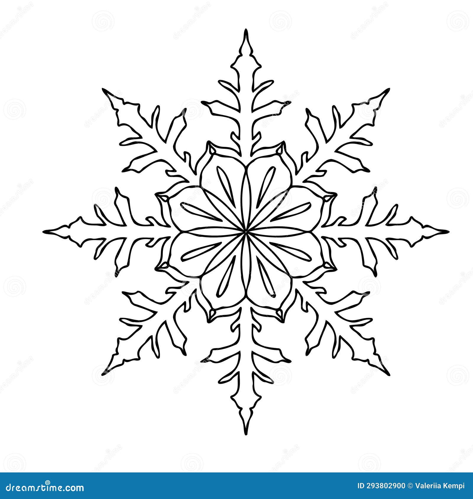 Snowflake Vector. Decorative Abstract Illustration, Hand-drawn. Ink on ...