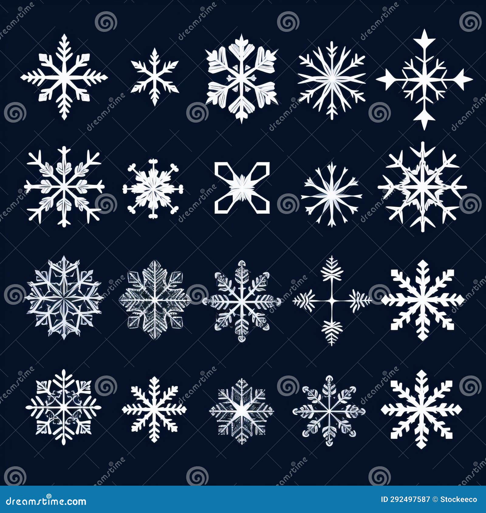 Snowflake Vector Icon Set in Various Shapes on Blue Background Stock ...