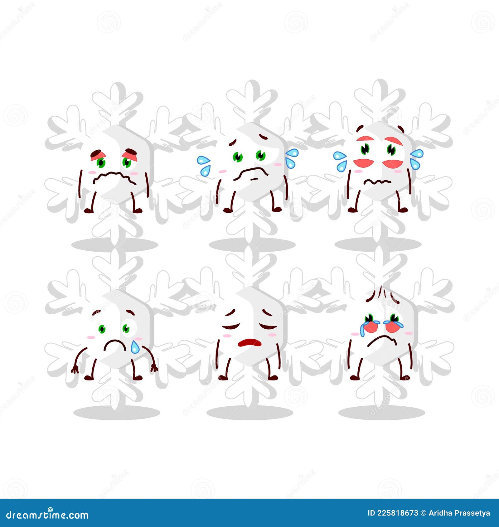 Snowflakes Cartoon in Character with Sad Expression Stock Vector ...