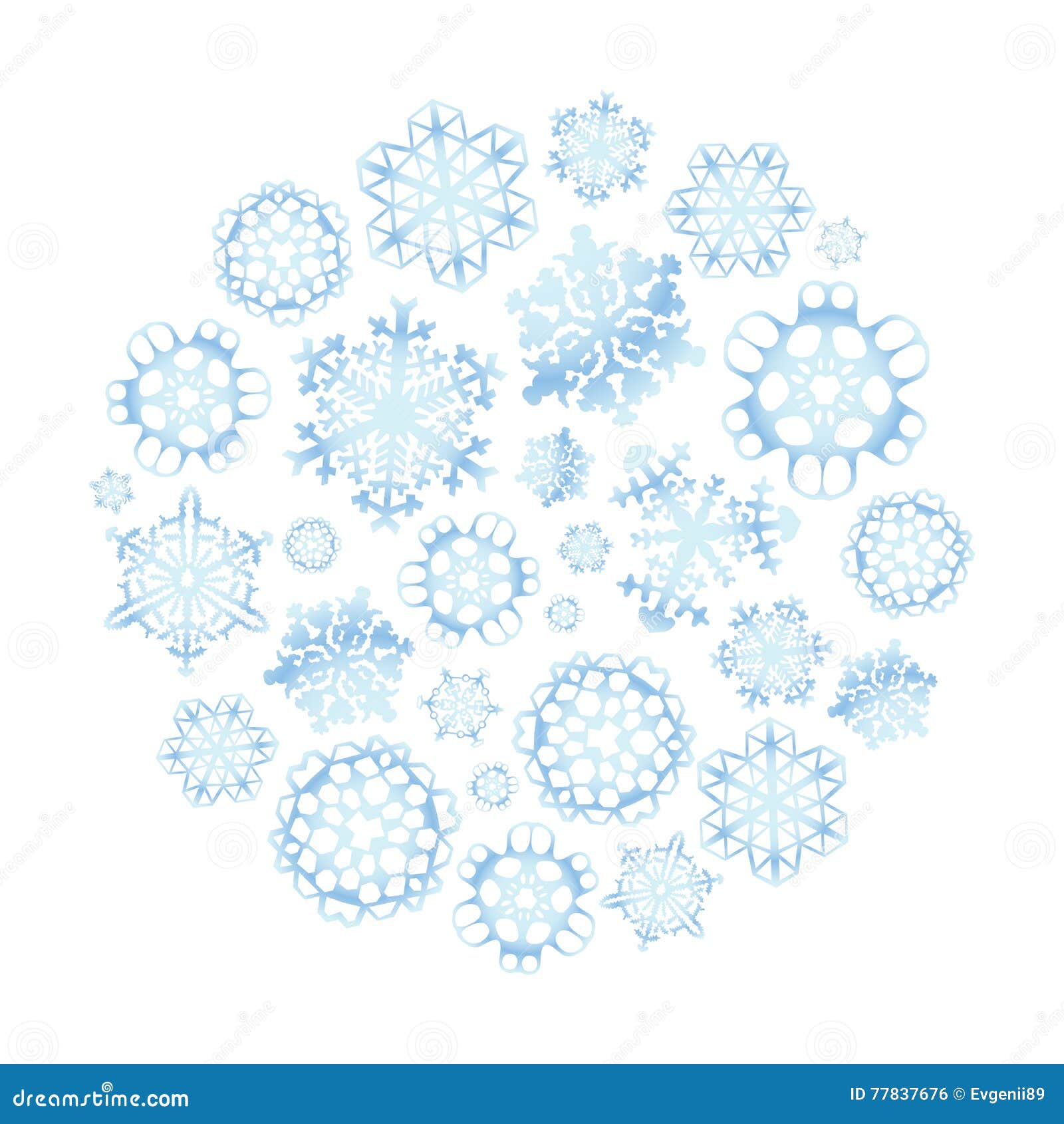 Snowflakes in Circle Shape, Isolated on White Stock Illustration ...