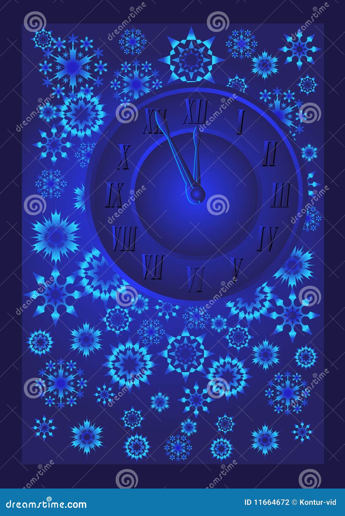 Snowflakes and clock stock vector. Illustration of clock - 11664672