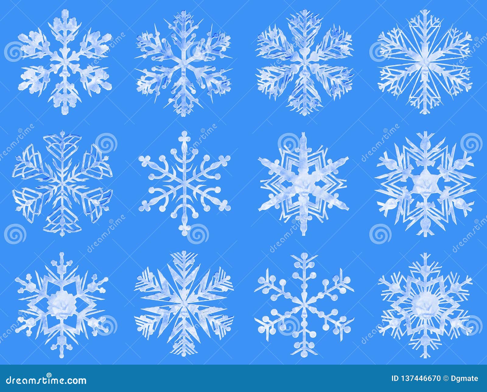 Snowflakes Collection, Ice Texture, Blue Background Stock Illustration ...