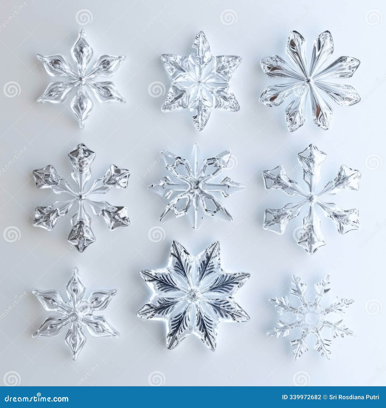 Snowflakes in Different Shapes and Sizes on a White Background Stock ...