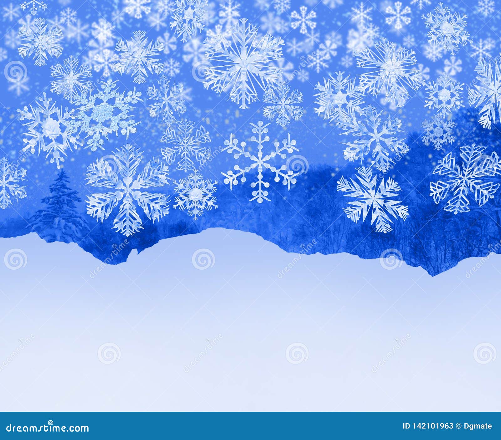 Snowflakes Fall, Ice Texture, Silvery Trees And Snow Background Stock ...