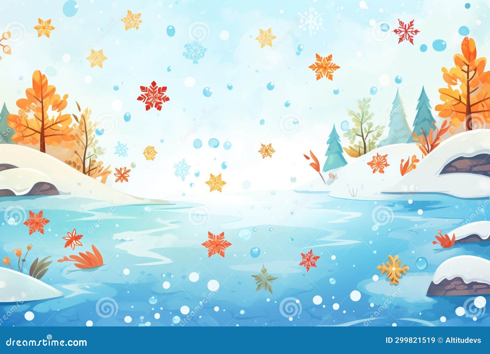 Snowflakes Falling Gently on a Frozen Stream Stock Image - Image of ...