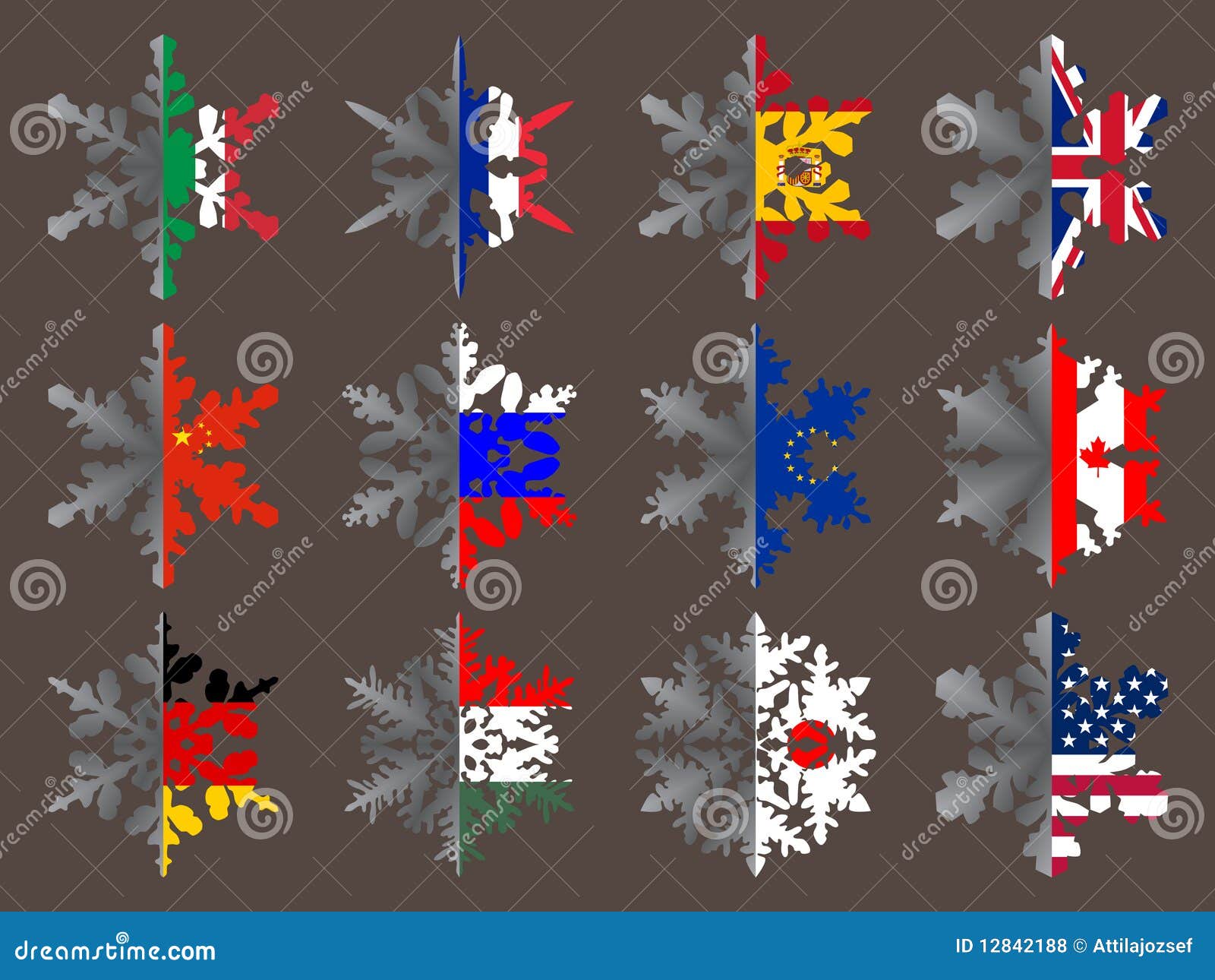 Snowflakes with flags stock vector. Illustration of label - 12842188
