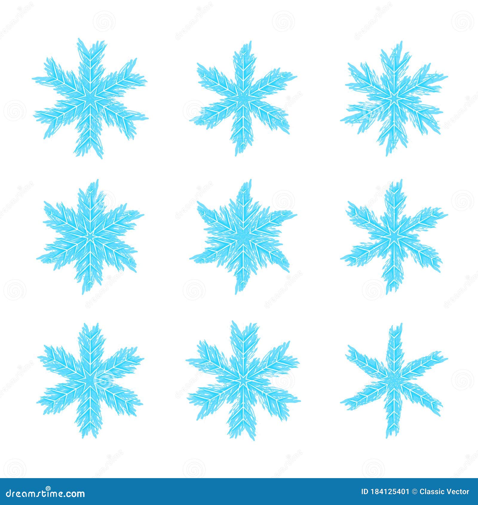 Snowflakes Flat Vector Illustrations Set Stock Vector - Illustration of ...