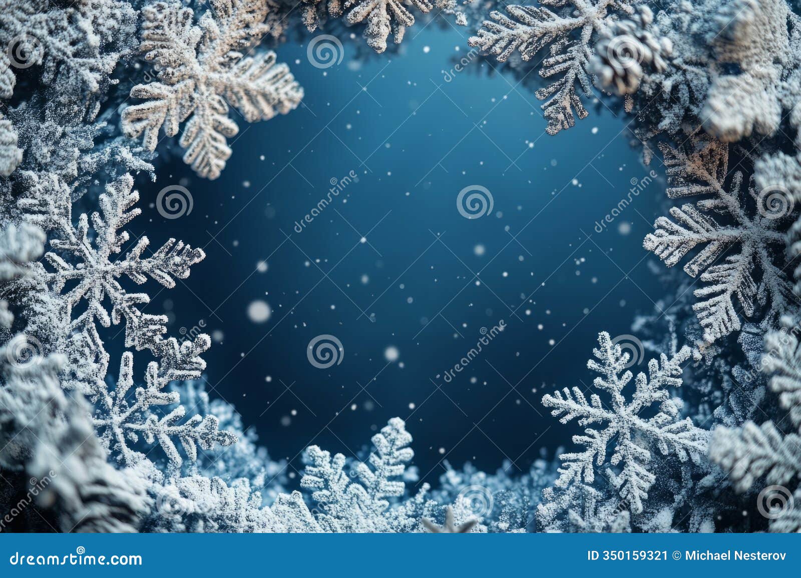 Snowflakes Forming a Circle on a Snowy Blue Background Stock Image ...