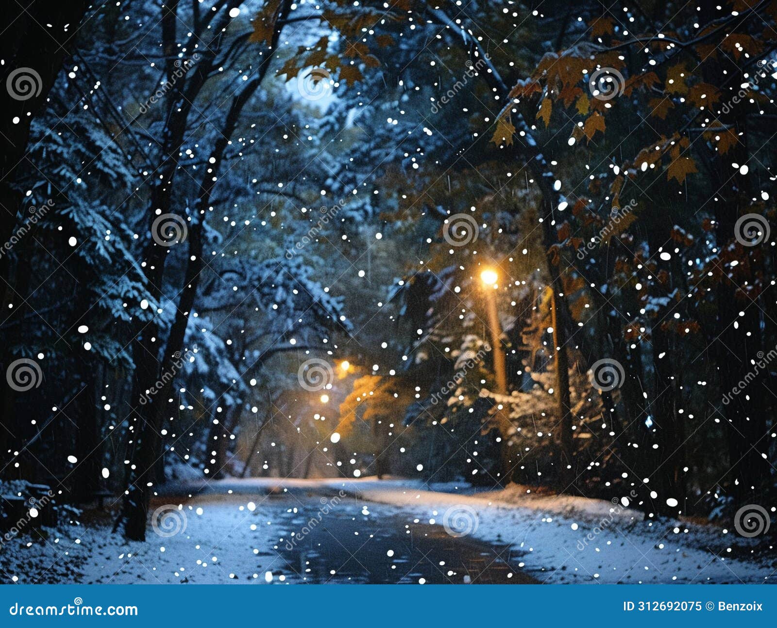 Snowflakes Gently Falling Against the Backdrop of a Night Sky Stock ...