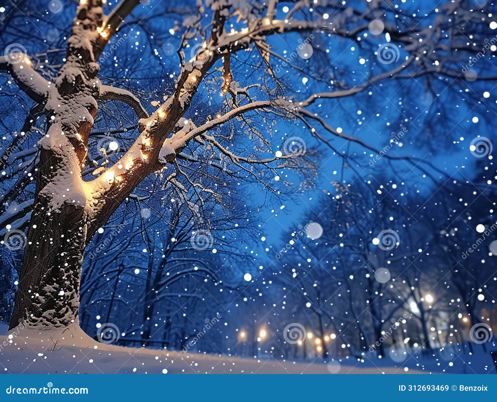 Snowflakes Gently Falling Against the Backdrop of a Night Sky Stock ...