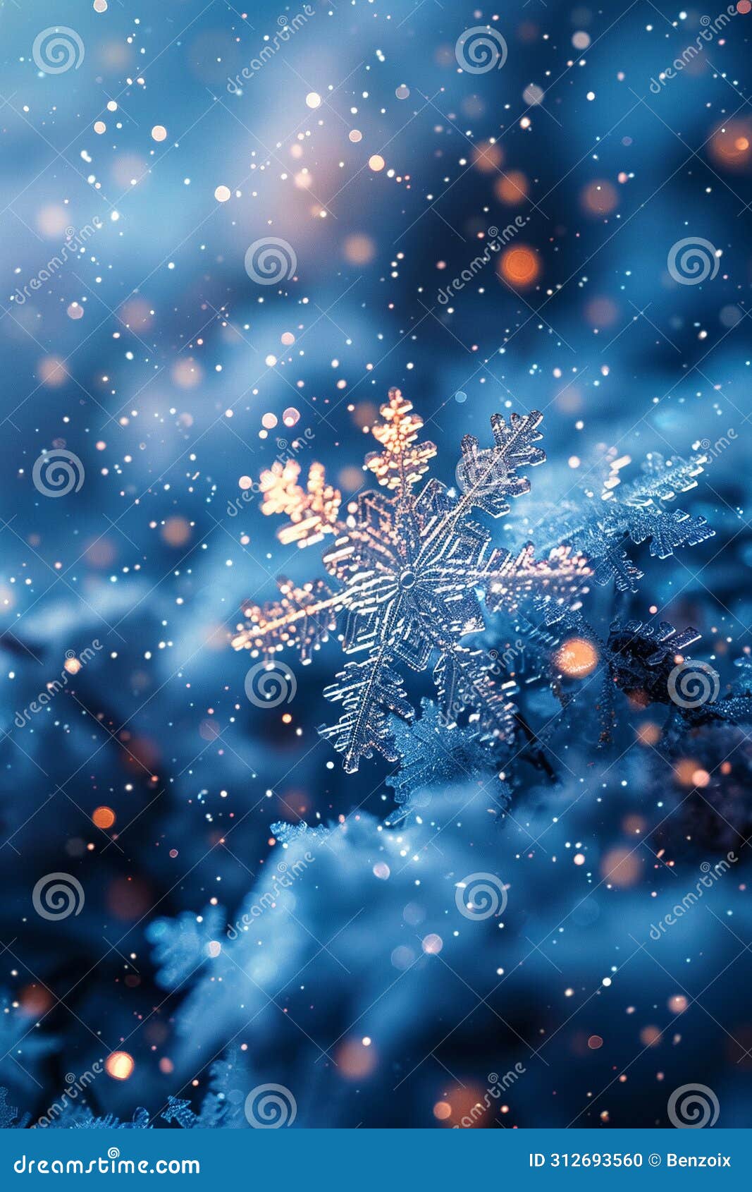 Snowflakes Gently Falling Against the Backdrop of a Night Sky Stock ...