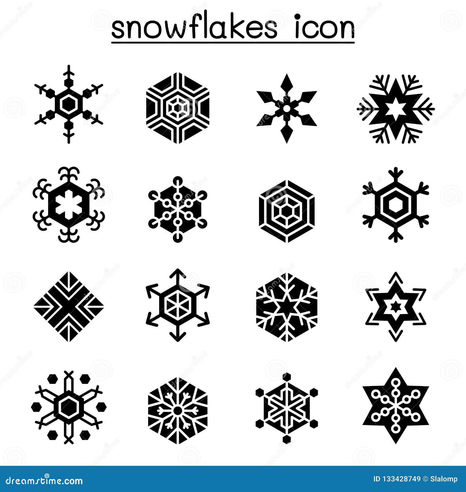 Snowflakes Icon Set in Flat Style Stock Vector - Illustration of cold ...