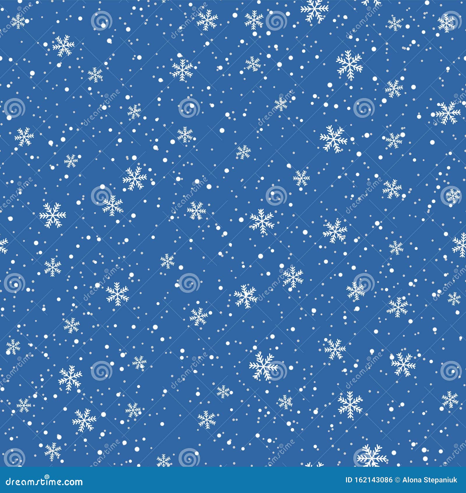 Snowflakes Seamless Pattern. Christmas Blue Background. Snowfall Repeat ...