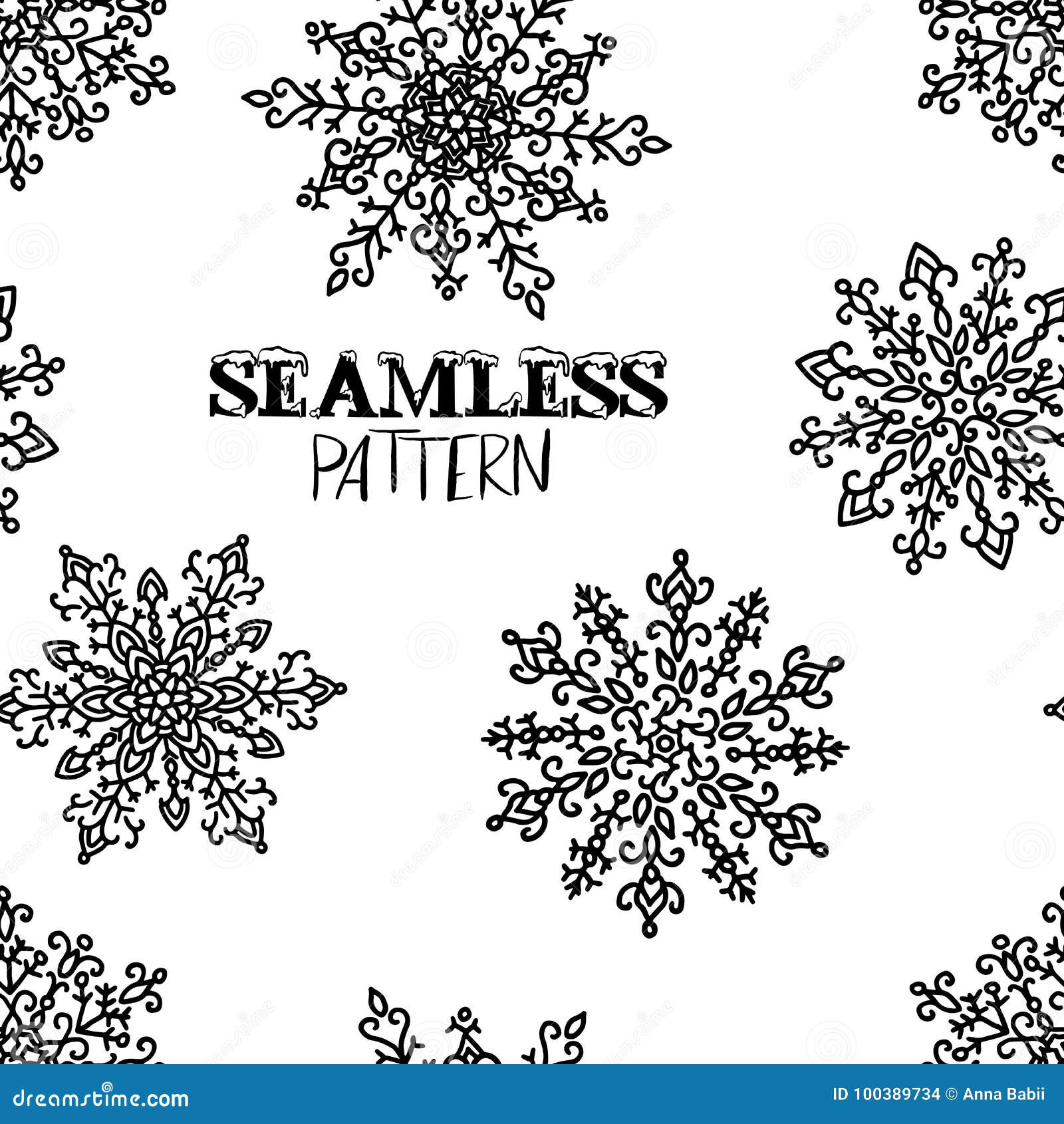 Snowflakes Seamless Pattern. Holiday Background. Black and White ... Snowflakes Seamless Pattern. Holiday Background. Black and White ...