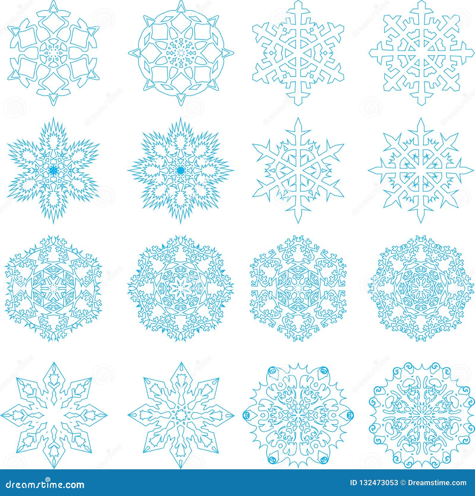 16 snowflakes set stock vector. Illustration of cold - 132473053