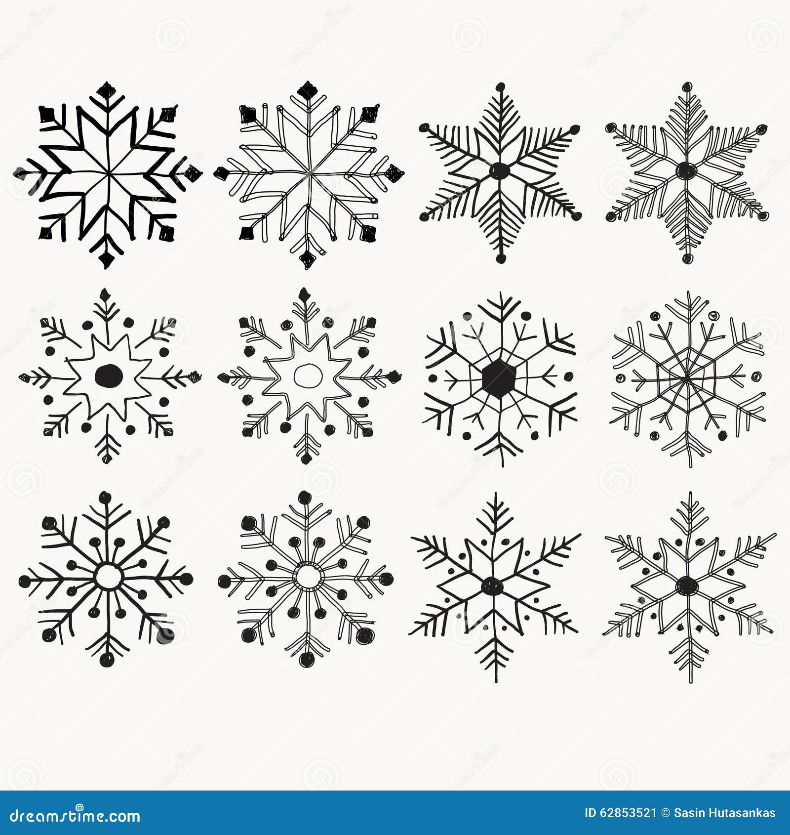 Snowflakes Set with Hand-drawn, Doodle Vector for Christmas Stock ...