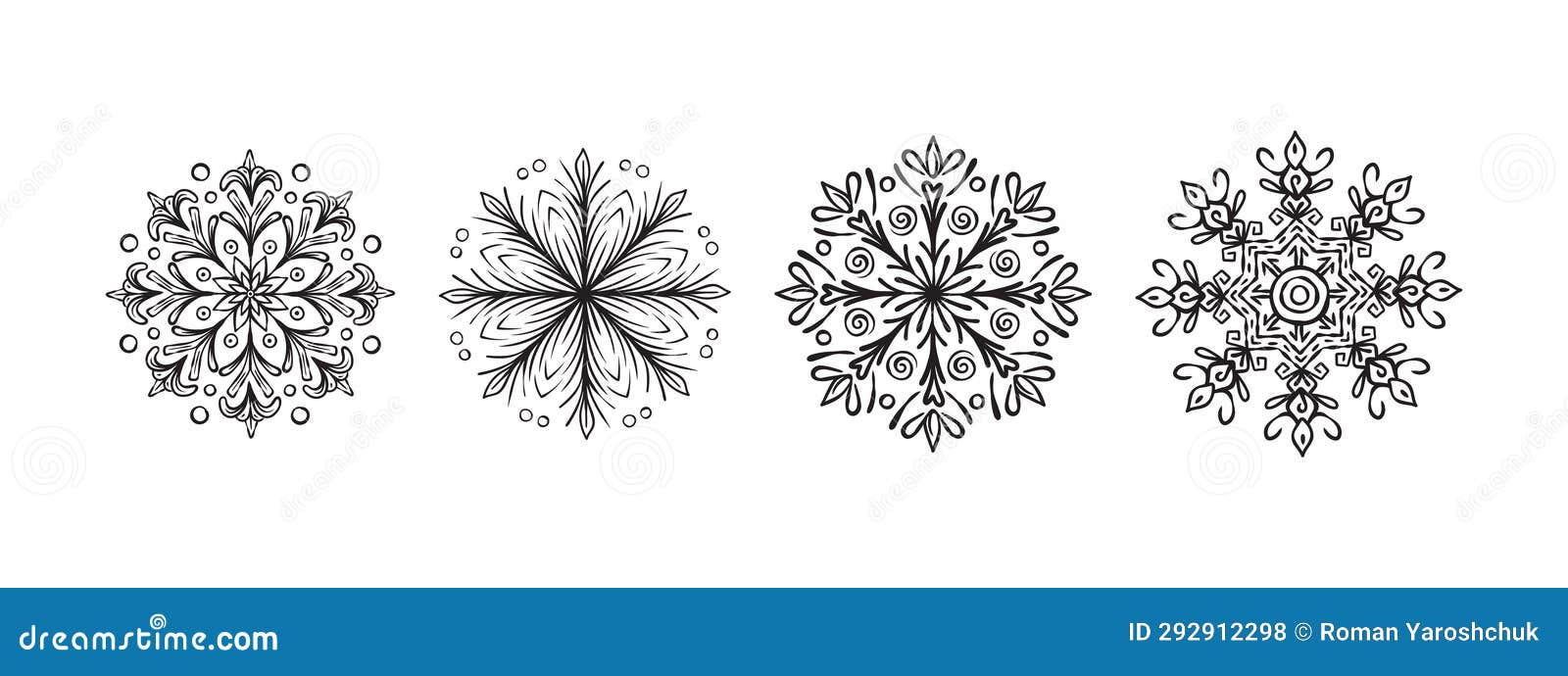 Snowflakes Set. Hand Drawn Snowflakes. Snowflake Sketch. Vector ...