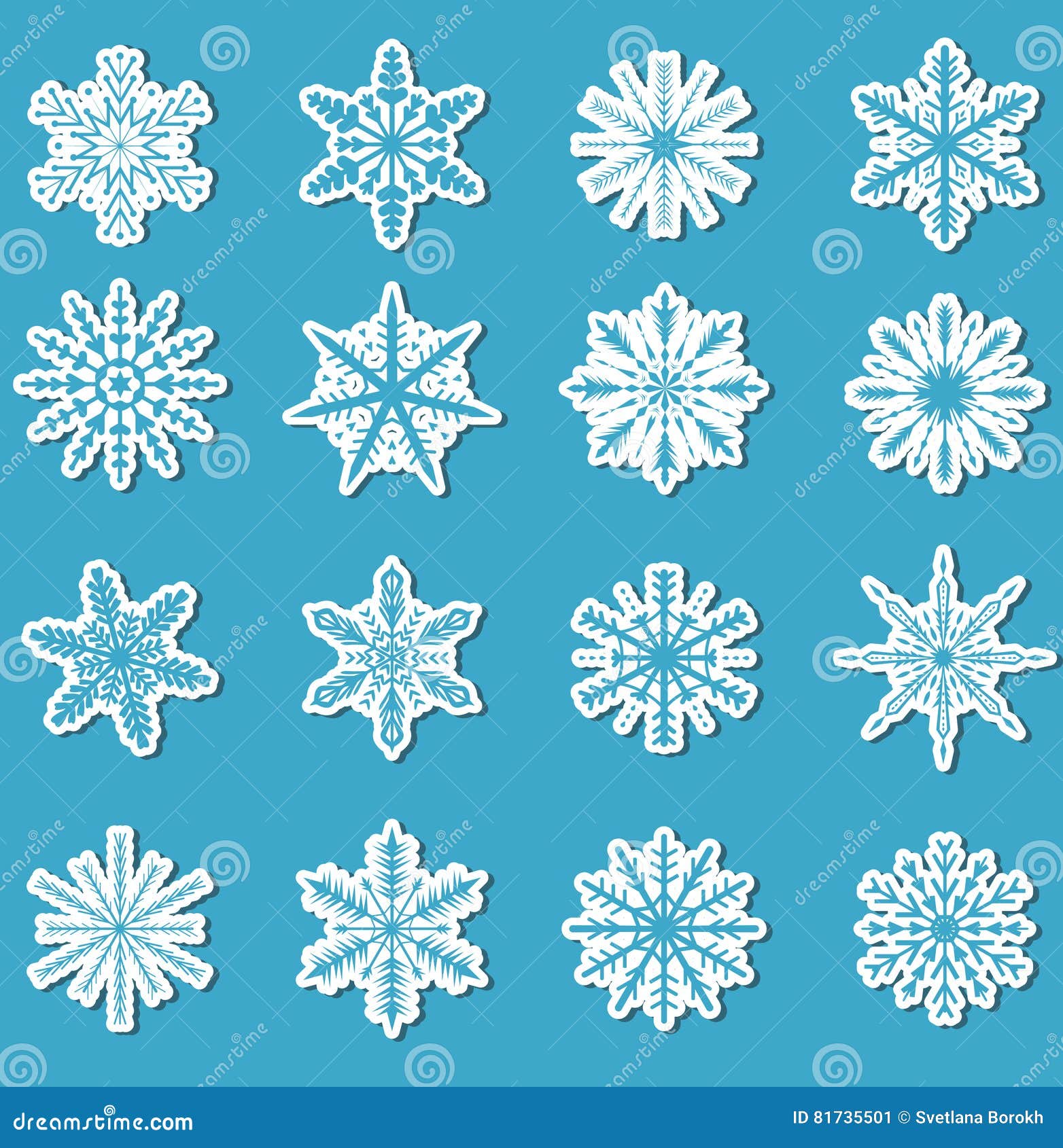 Snowflakes Sticker Set. Stickers for Your Design. Vector Illustration ...