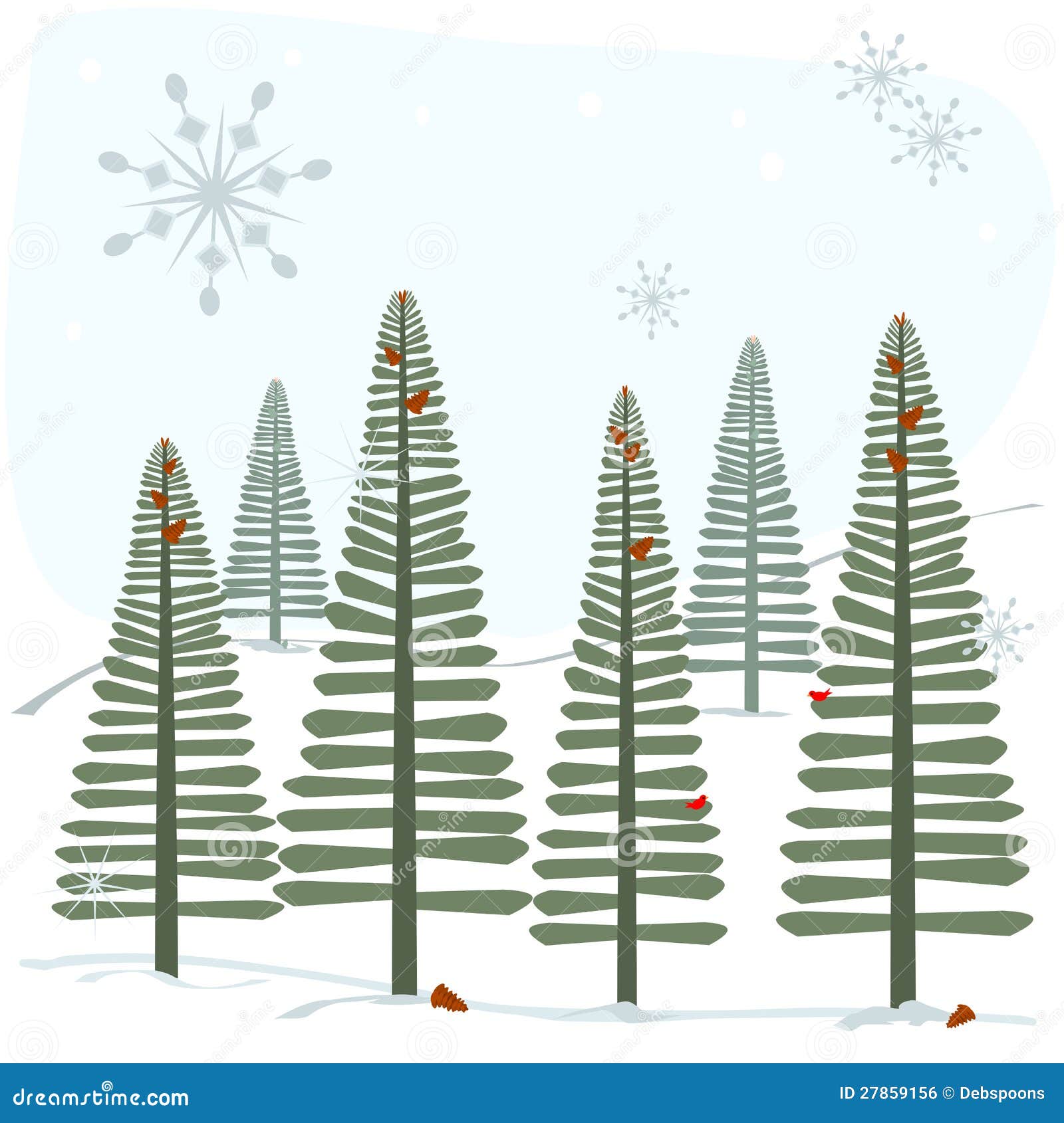 Snowflakes and trees stock vector. Illustration of landscape - 27859156