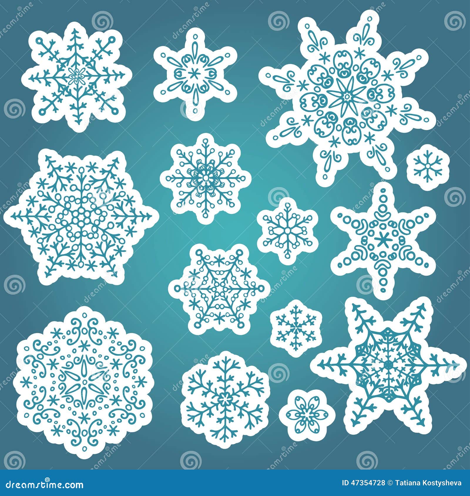 Snowflakes Winter Set.Vector Doodles Stickers Stock Vector ...